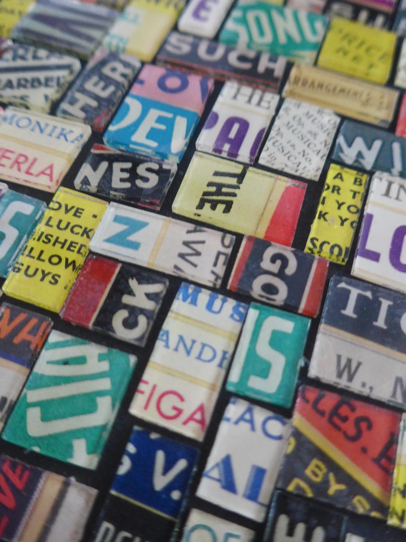 Mosaic Pieces Glass Mosaics Tiles Vintage Words Letters Images Set ...