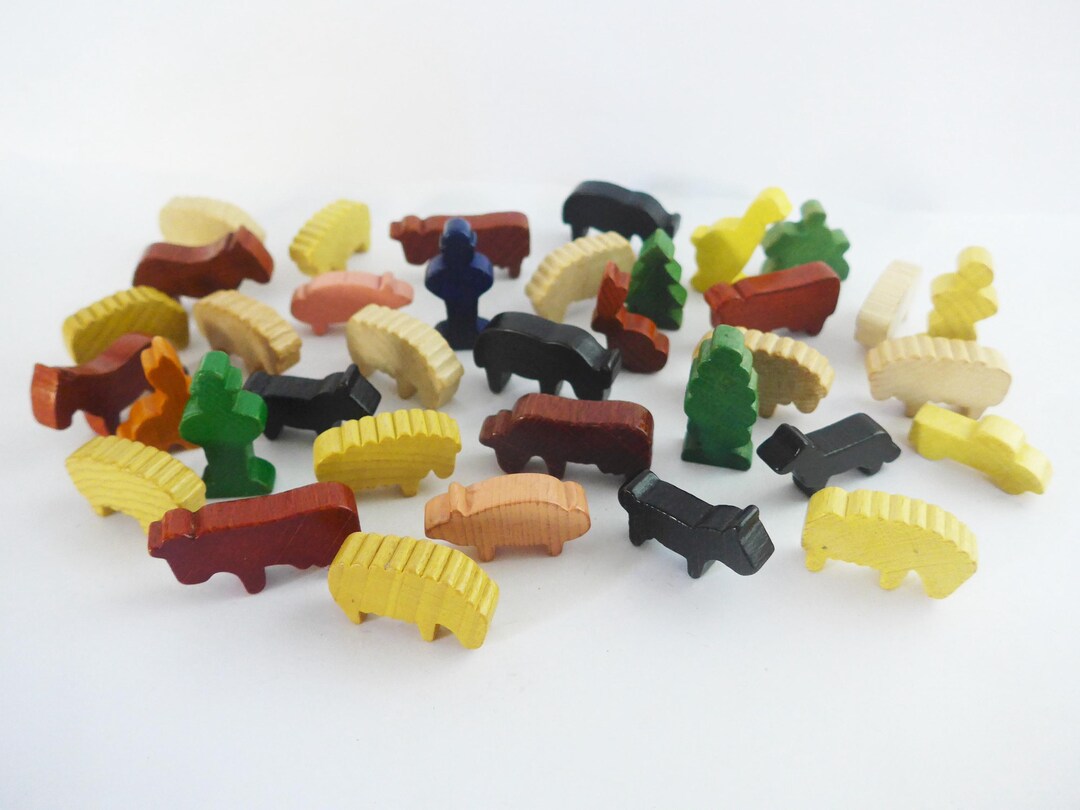 Wooden Figurines Mixed Toy Set Bulk Animals 36 Pieces German Made ...
