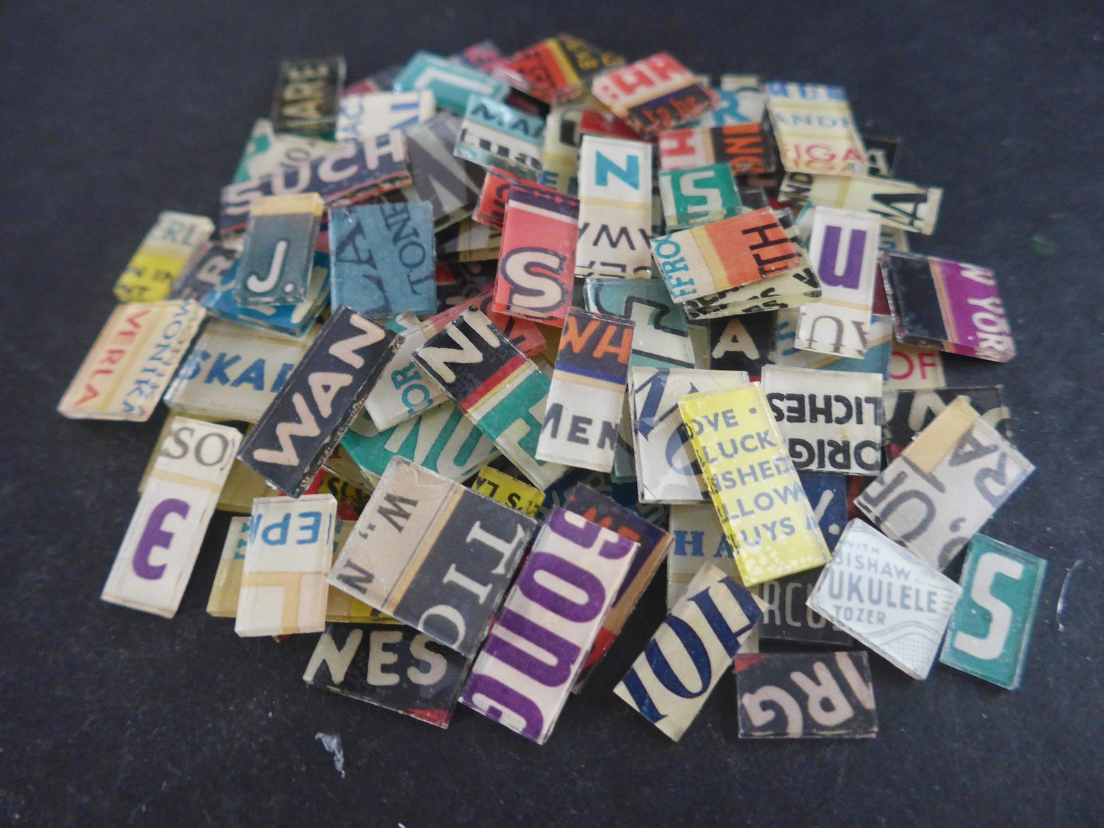 Mosaic Pieces Glass Mosaics Tiles Vintage Words Letters Images Set ...
