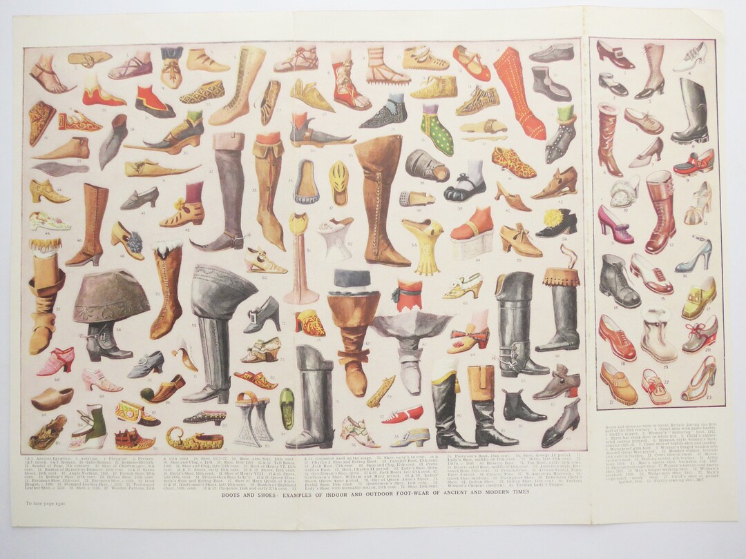 Vintage Book Plate Unique Shoe Illustration Shoe Fashion 50th Book ...