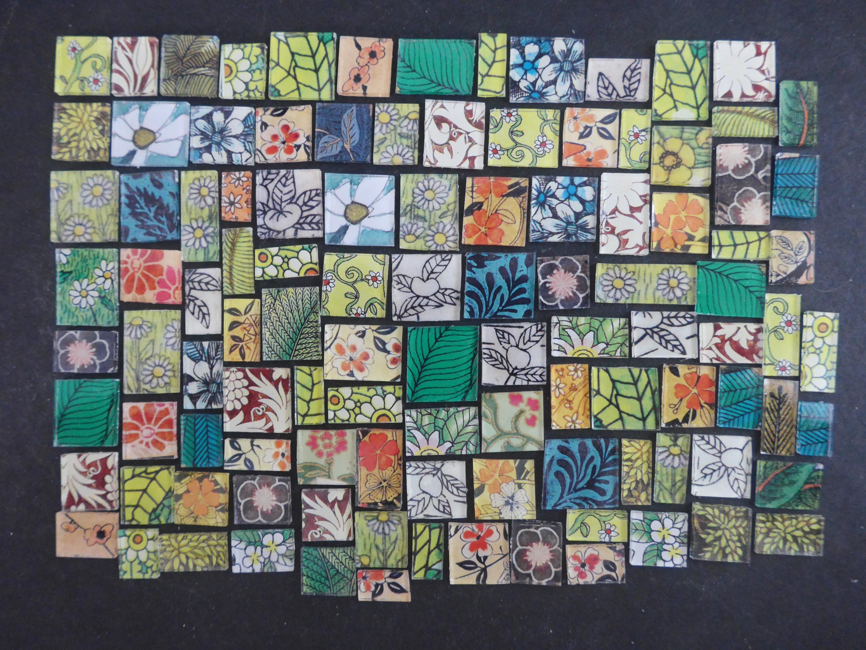 Glass Mosaic Tiles Unique Handmade 1oo+ Pcs. Vintage Floral Naive ...