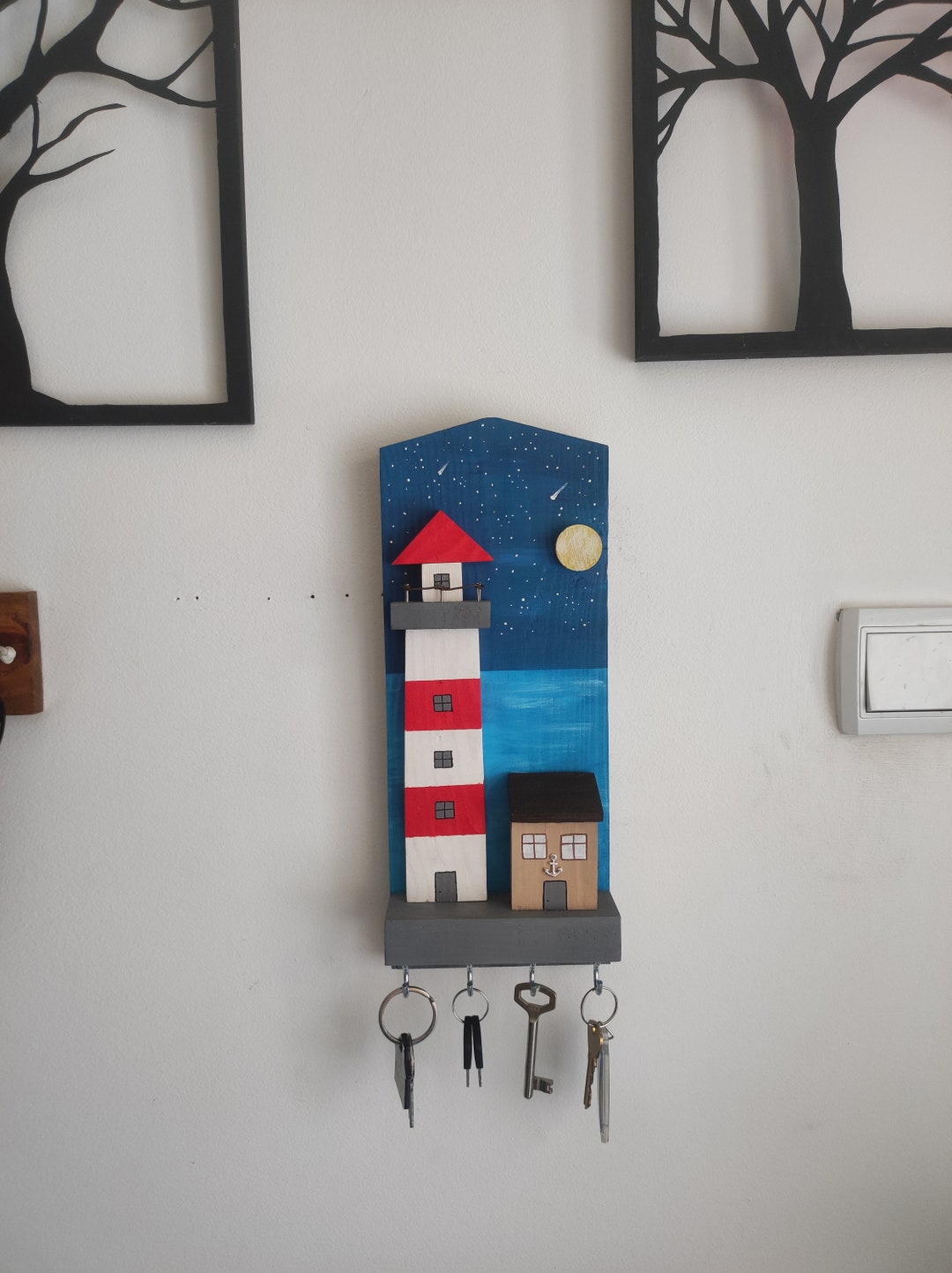 Lighthouse Key Holder, Key Hanger, Wooden Key Holder, Key Organiser ...