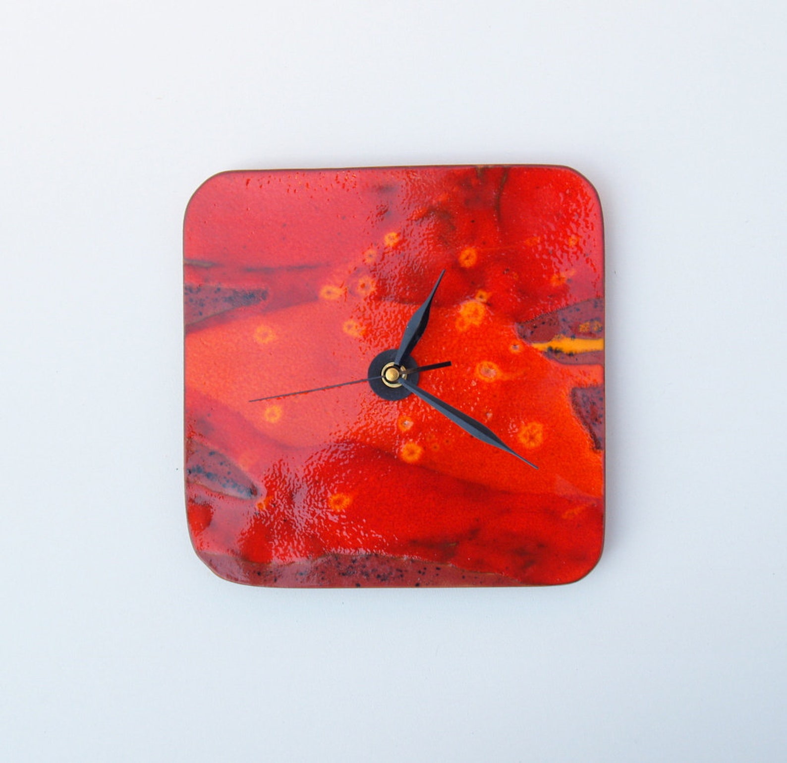 Ceramic Wall Clock Handmade Red Square Clock Artistic - Etsy