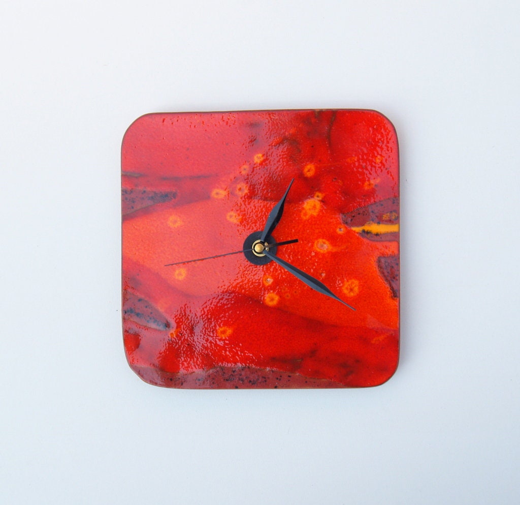Ceramic Wall Clock Handmade Red Square Clock Artistic - Etsy