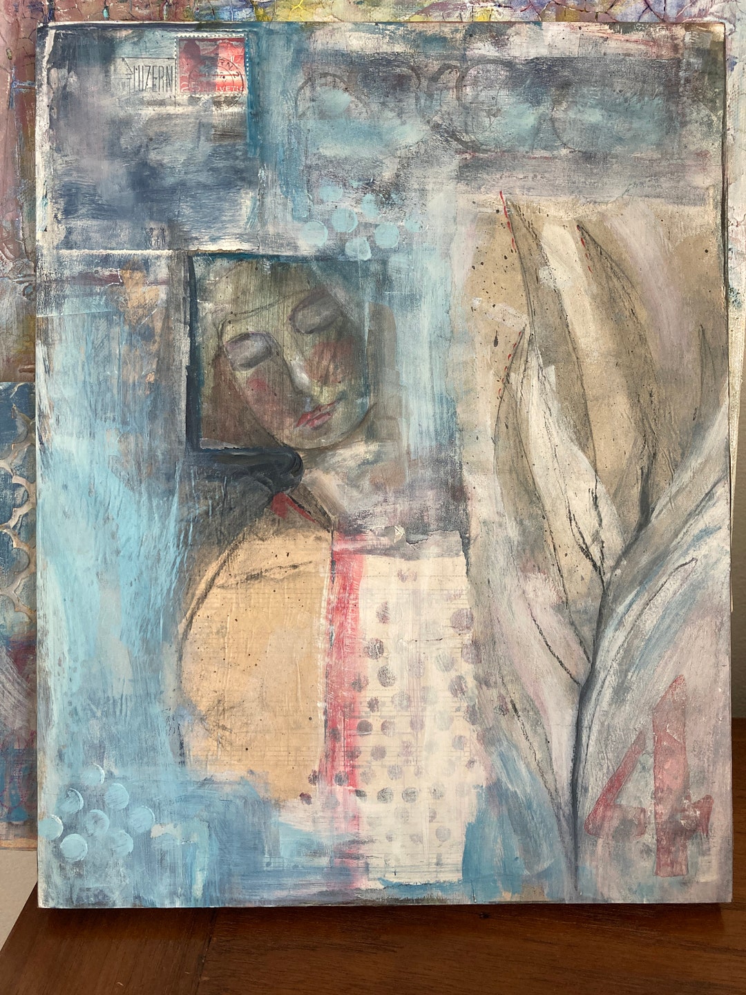 Number 4 - Original Paper and Paint Mixed Media on Cradle Board - 11x14 ...