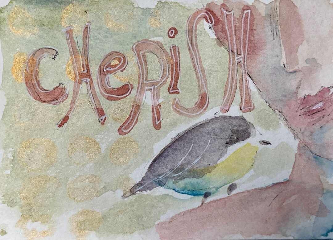 Cherish, Small Bird and the Face of the Madonna, Original Watercolor ...
