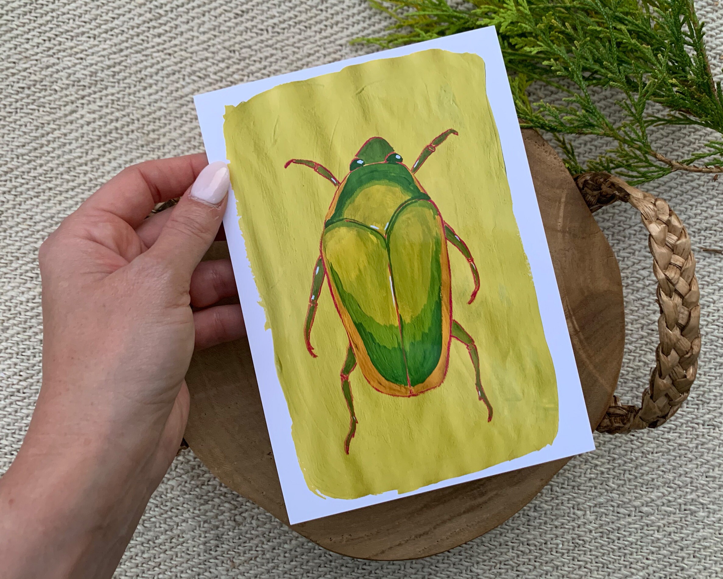 Junebug Beetle Print Nature Green Bug Art Print Gouache | Etsy