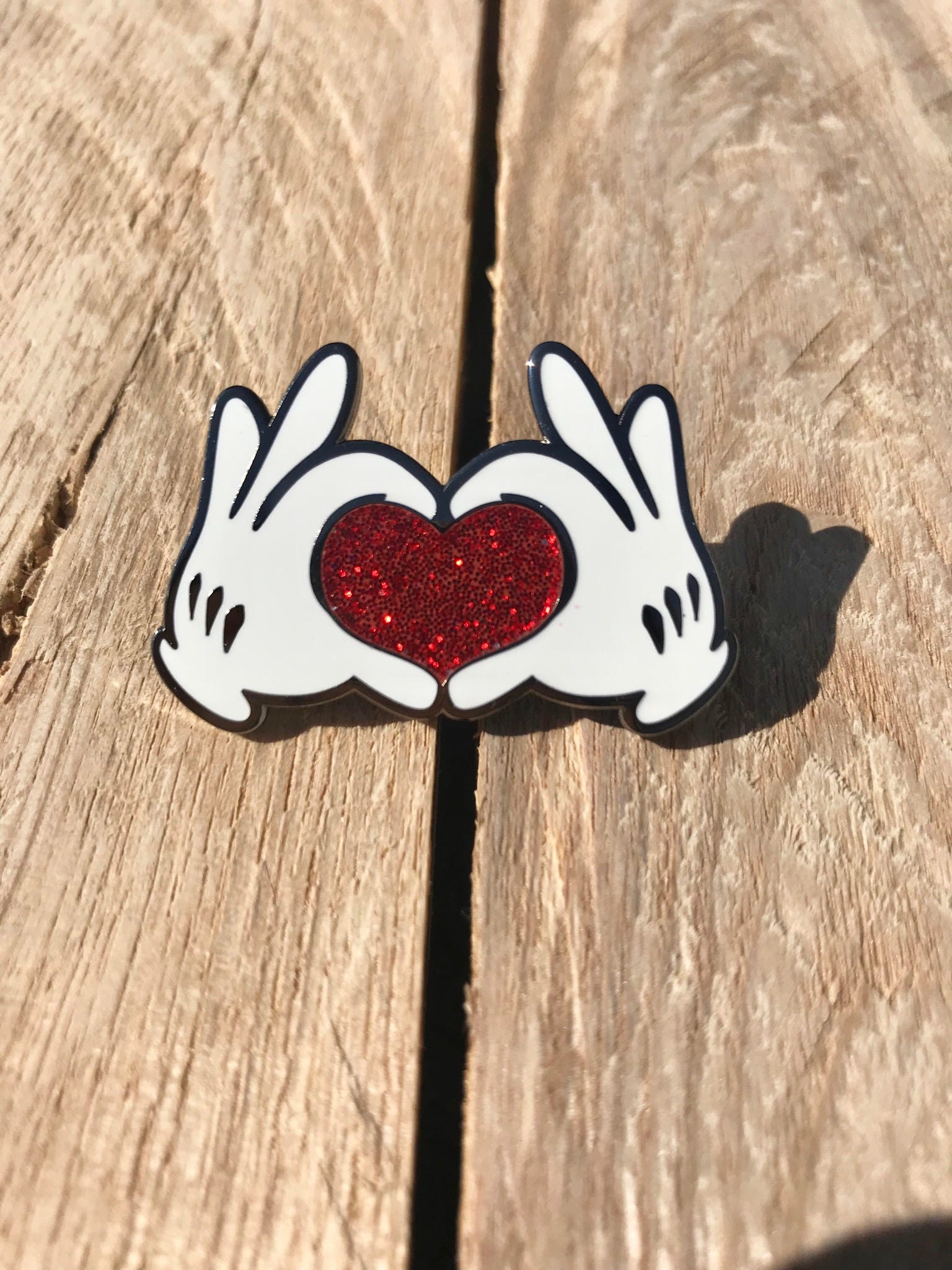 MICKEY RED GLITTER Heart Enamel Pin | Etsy