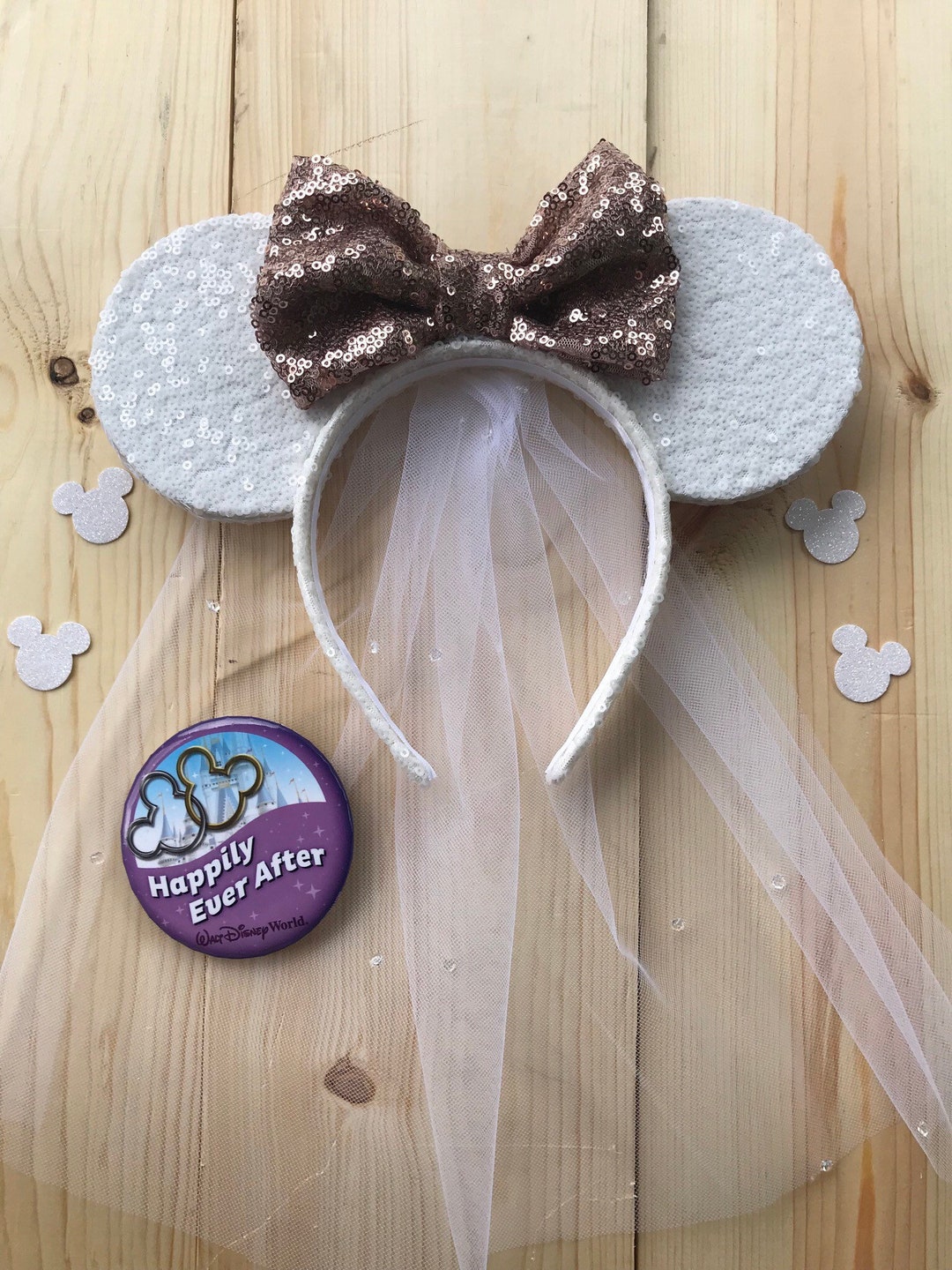 Minnie Mouse Bride Ears: Sequin Wedding Headband With Veil - Etsy