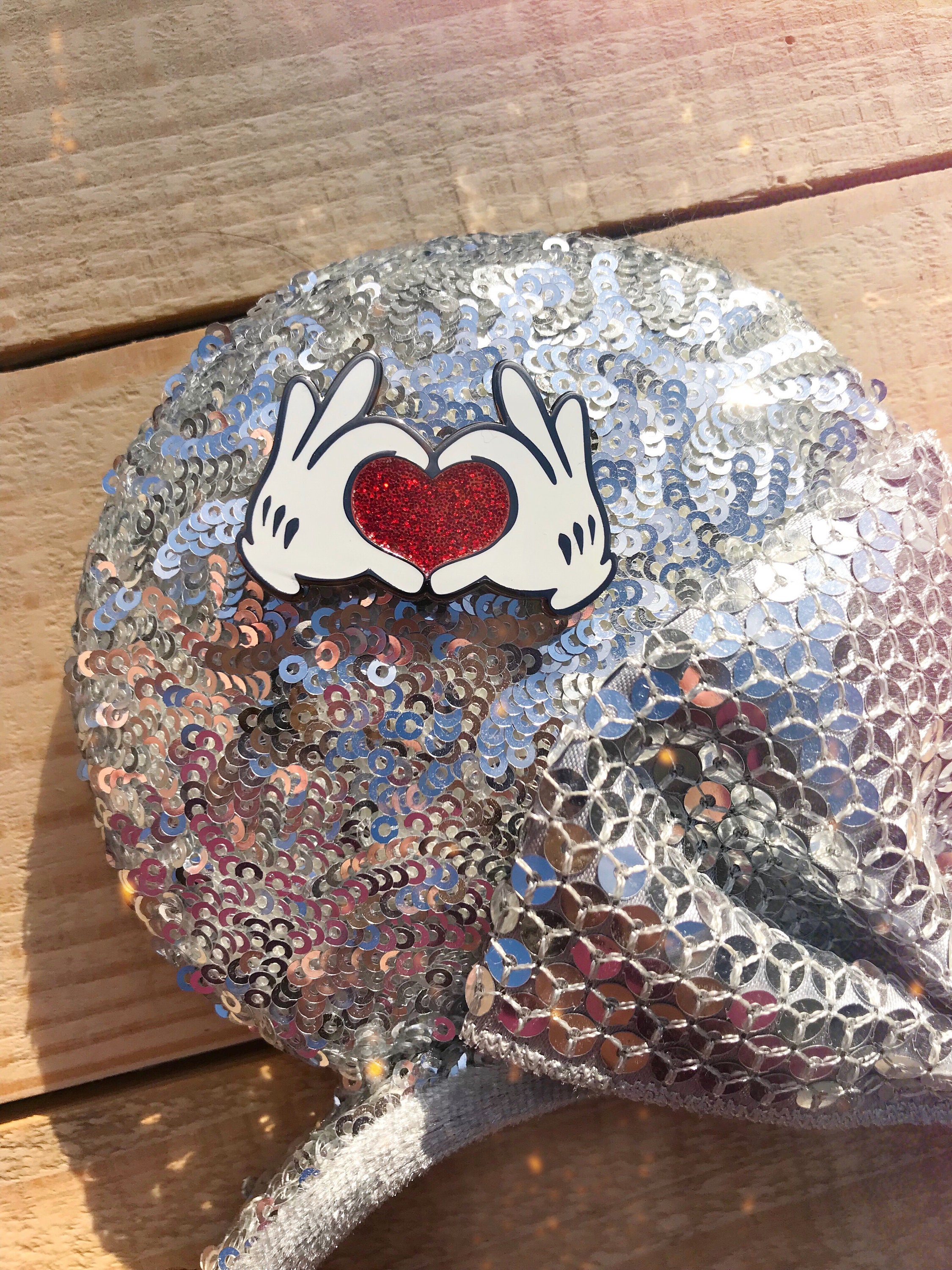 MICKEY RED GLITTER Heart Enamel Pin | Etsy
