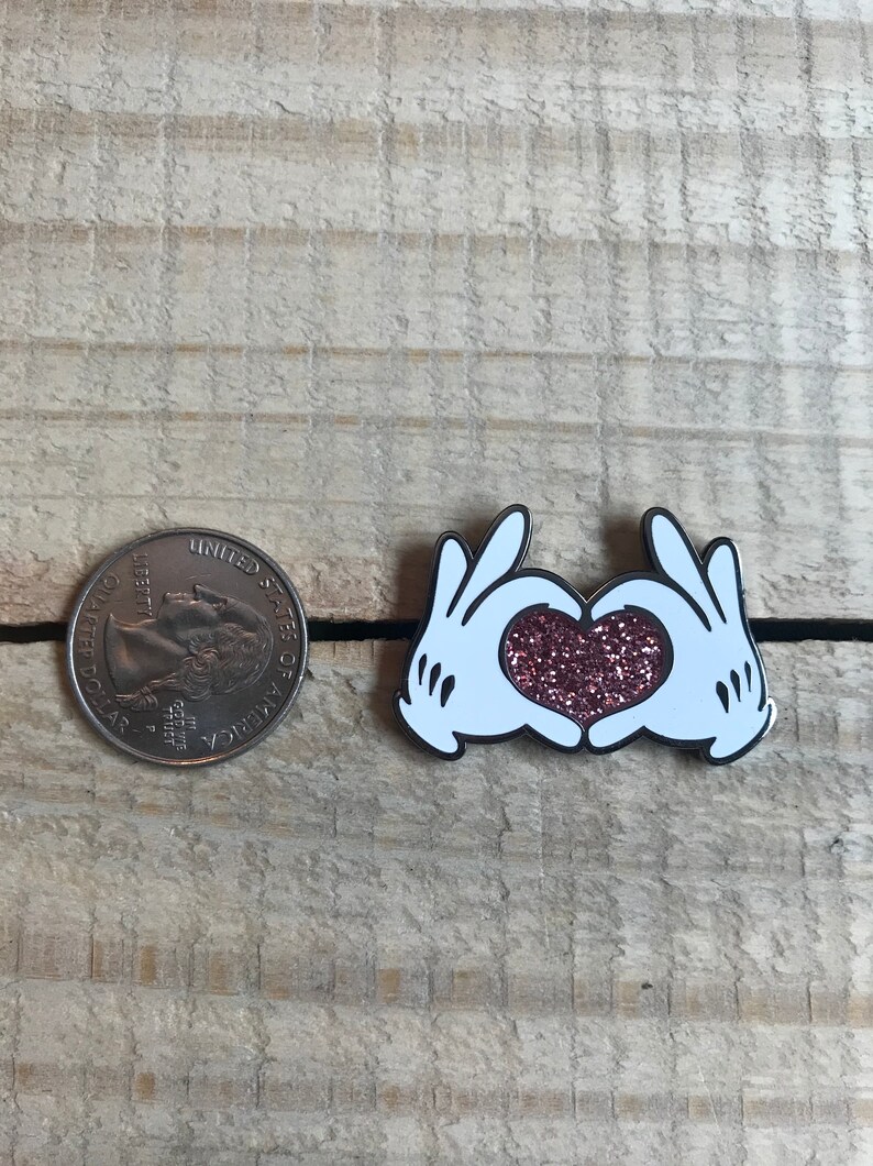 MICKEY ROSE GOLD Glitter Heart Enamel Pin - Etsy