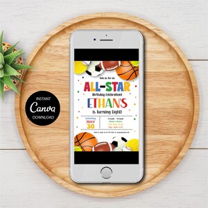 Editable All Star Birthday Invitation, All Star Party, Sports ...