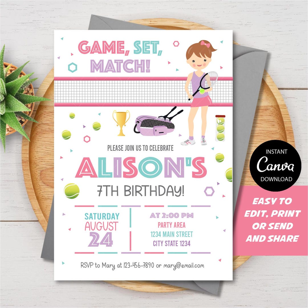 Editable Tennis Birthday Invitation Girl, Tennis Invite, Tennis ...