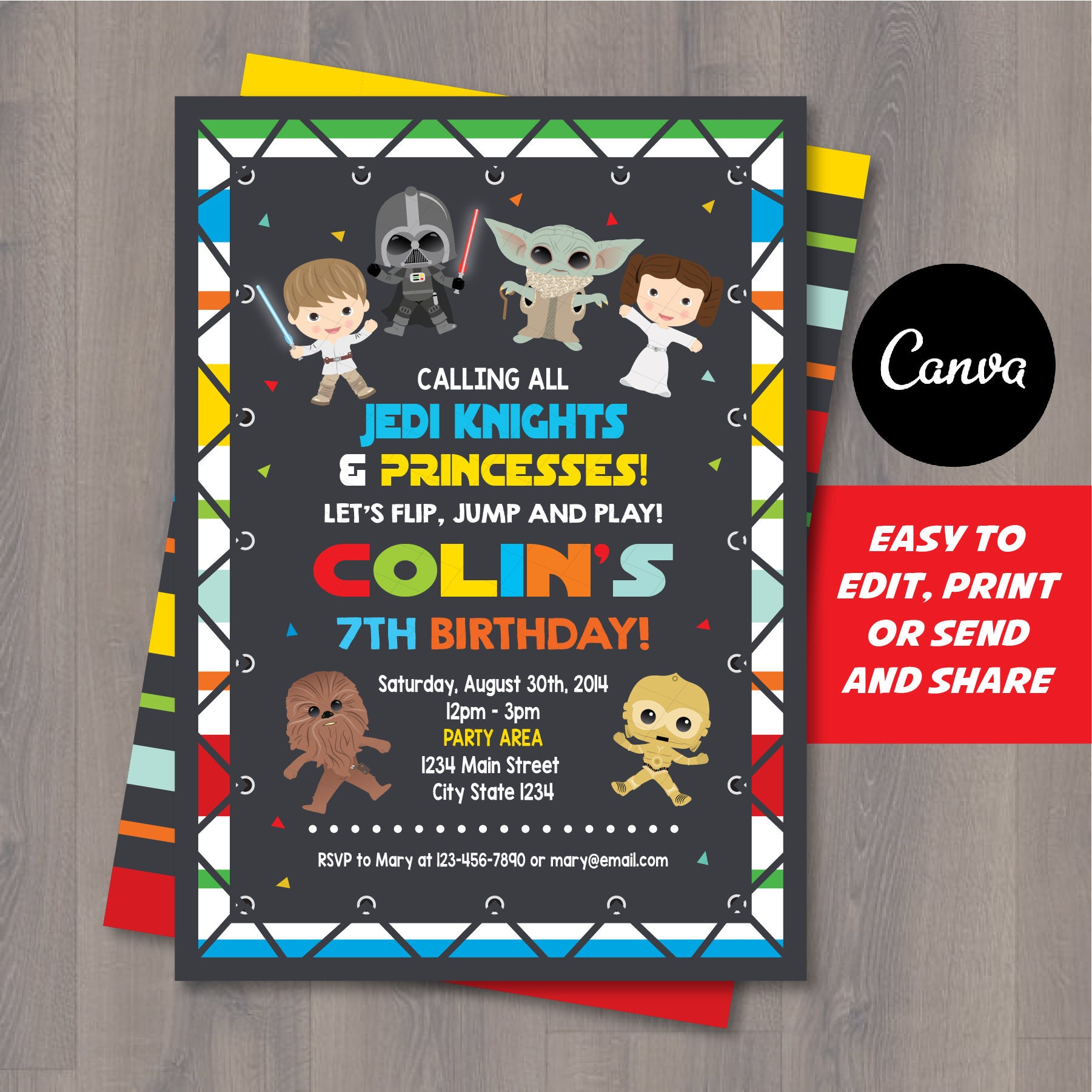 EDITABLE, Star Wars Trampoline Invitation, Star Wars Party, Trampoline ...