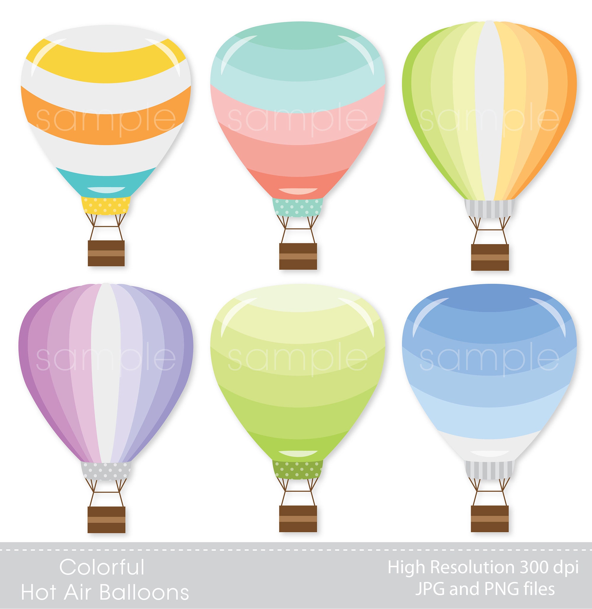 Digital Clipart Colorful Hot Air Ballons for Scrapbooking, Invitations ...
