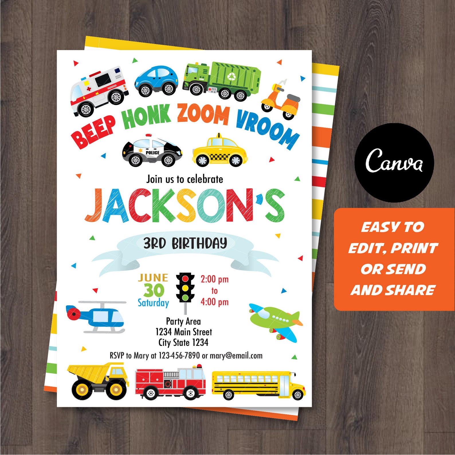 EDITABLE, Transportation Birthday Invitation, Transportation Party ...