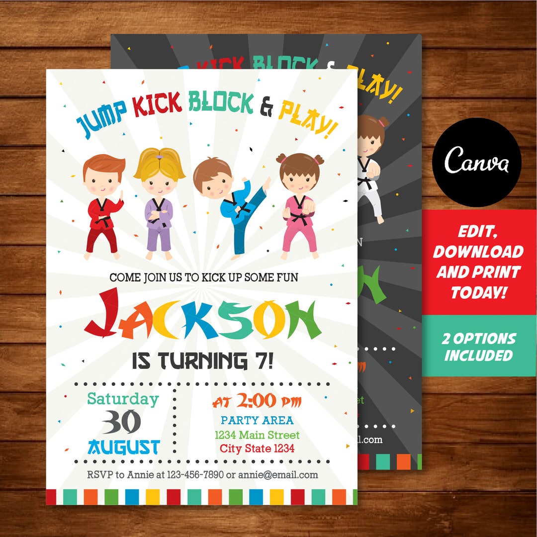 Self Editable, Karate Birthday Invitation, Taekwodo Invitation, Karate ...