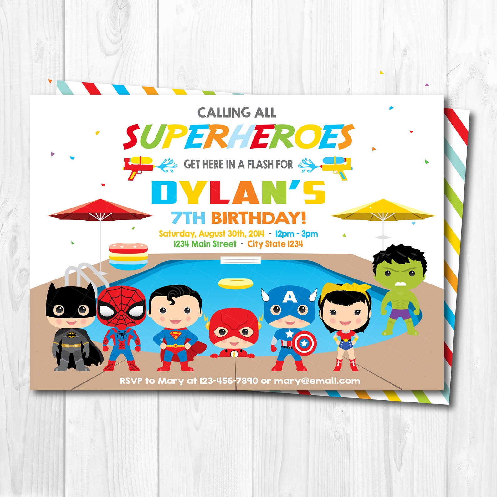 EDITABLE Superhero Pool Birthday Invitation Superheroes Pool | Etsy