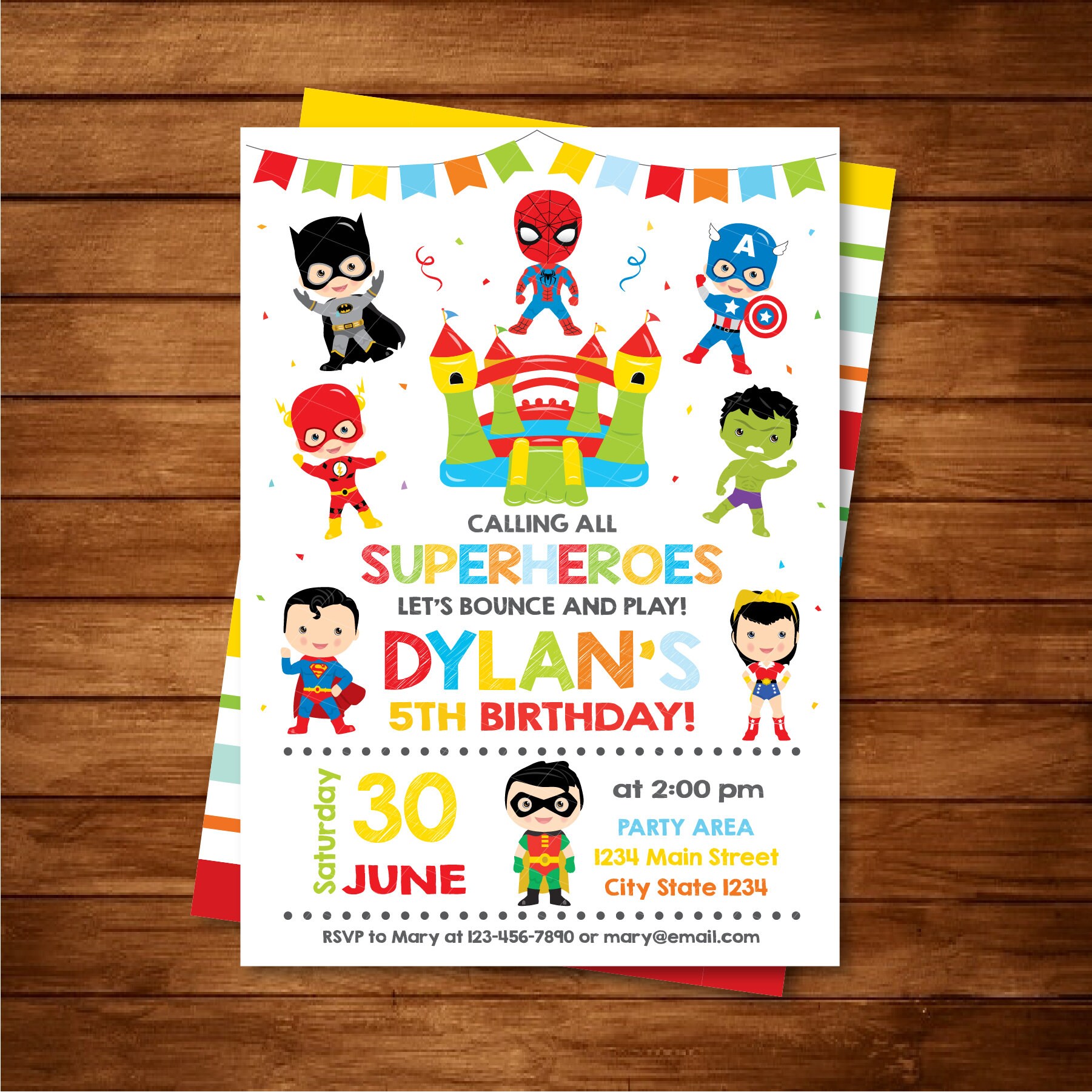 EDITABLE, Superheroes Bounce House Invitation, Superheroes Party ...