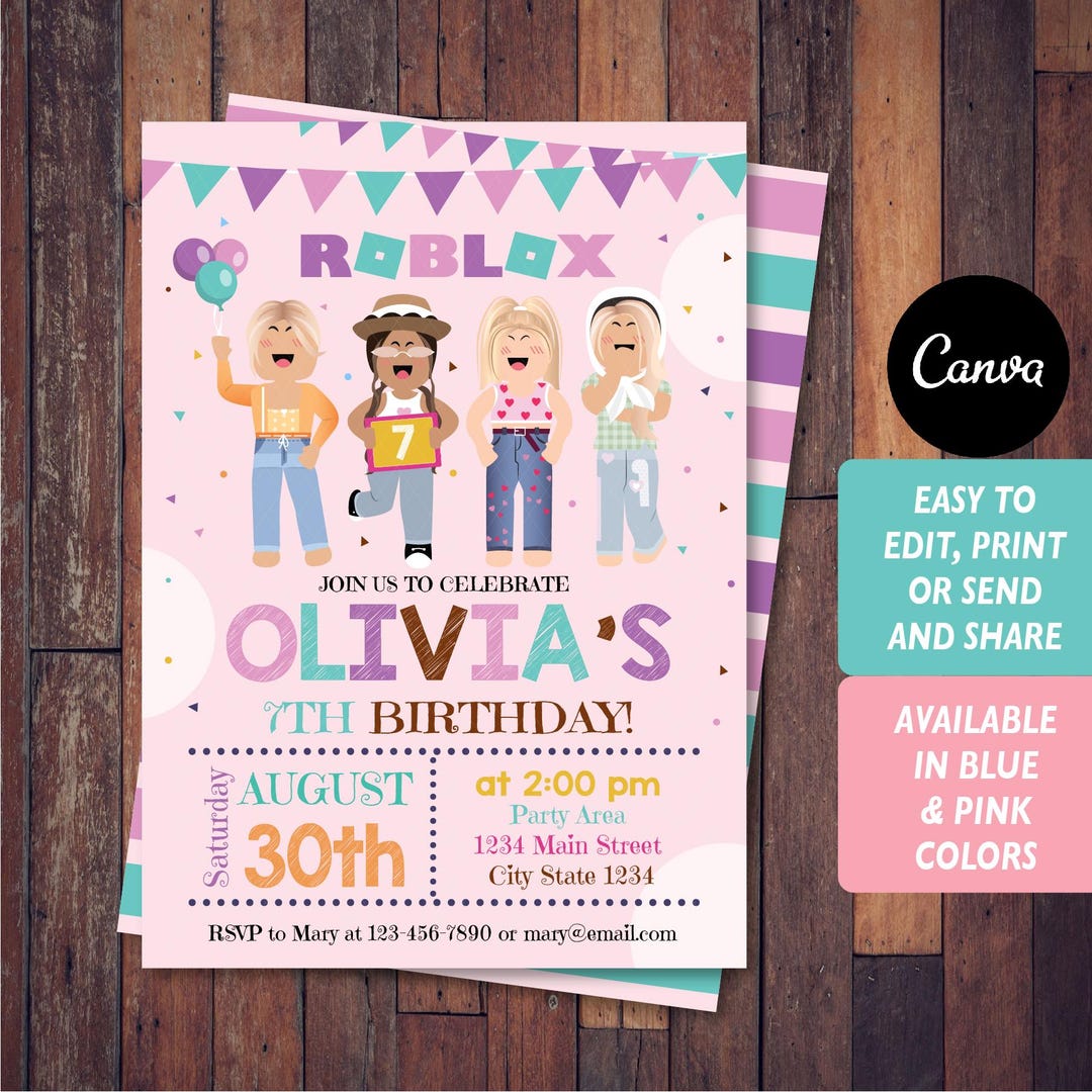 Editable, Roblox Girl Invitation, Game Girl Party, Roblox Girl Birthday ...