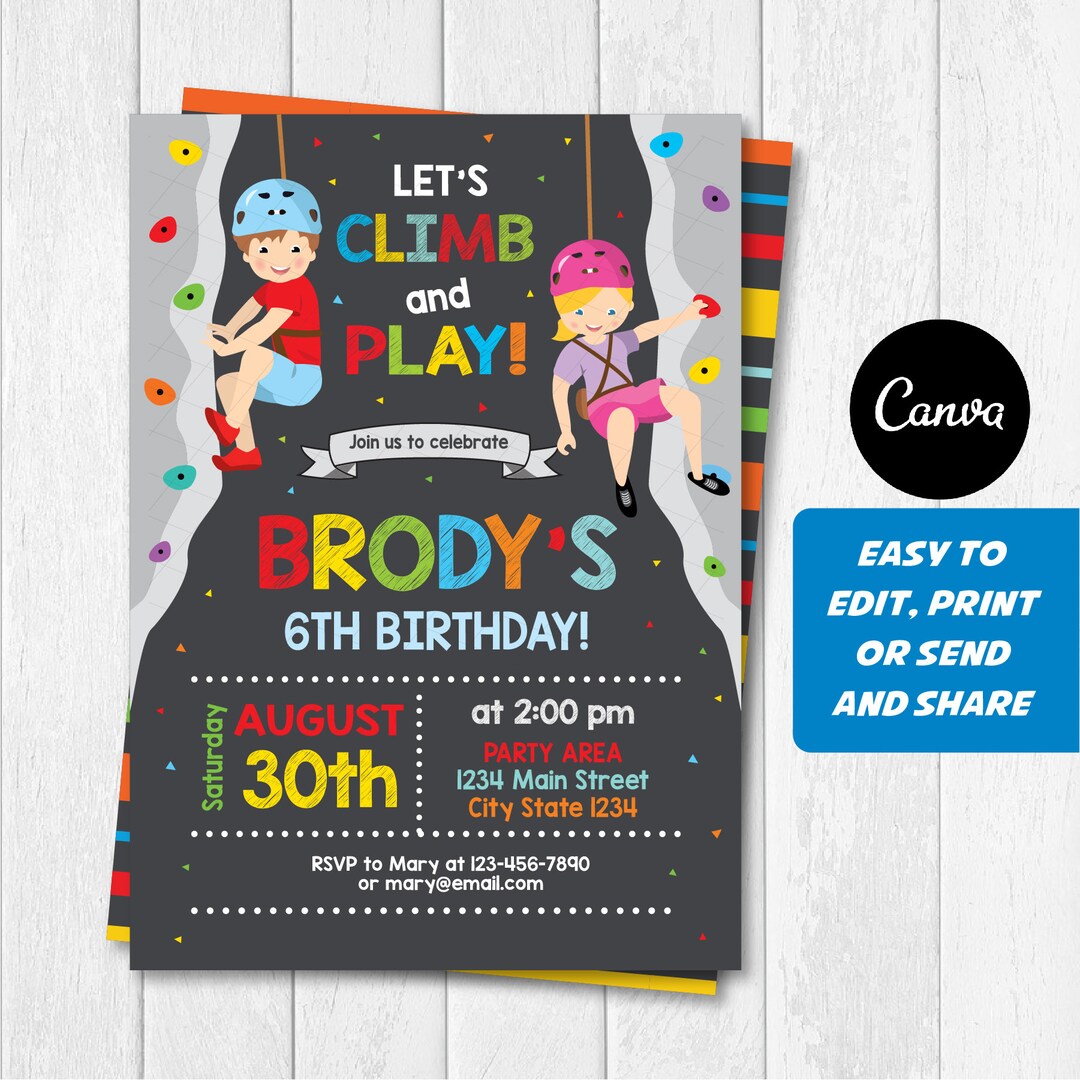 EDITABLE, Rock Climbing Invitation, Climbing Invite, Rock Climbing ...