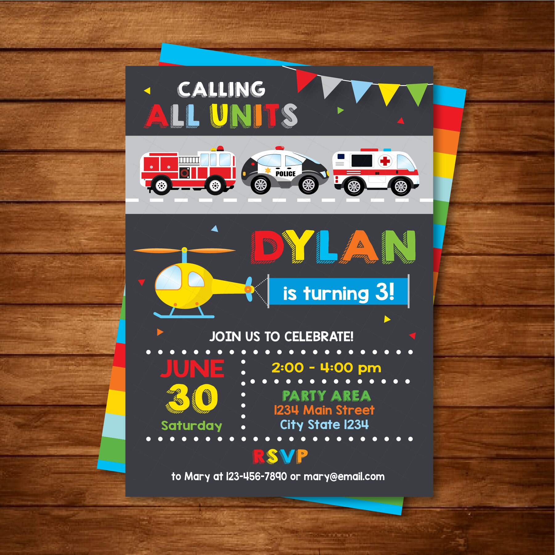 EDITABLE, First Responders Birthday Invitation, Emergency Vehicles ...