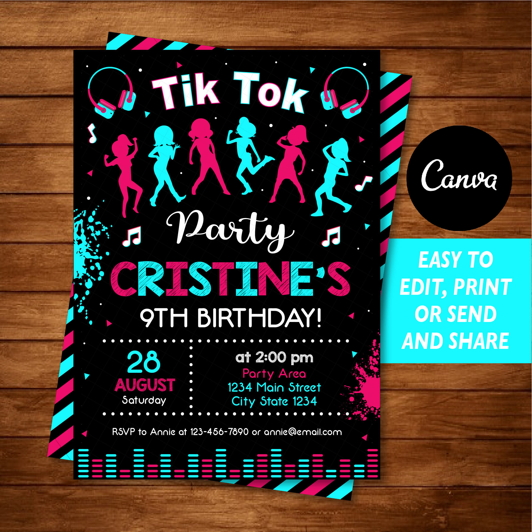 Editable, Tik Tok Birthday Invitation, Tik Tok Party, Musical ...