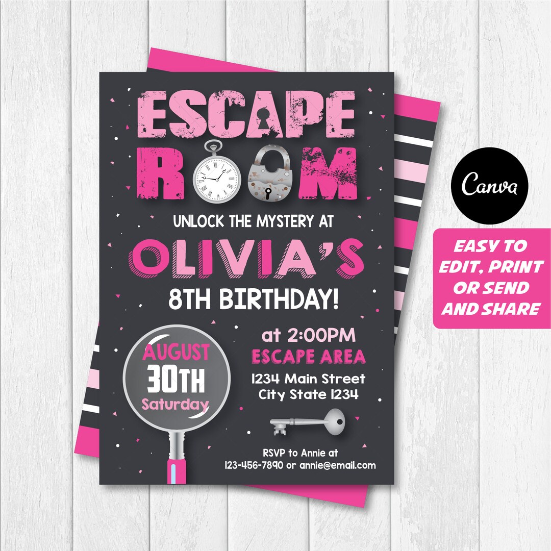 Editable, Escape Room Invitation, Escape Room Girls Birthday, Escape ...