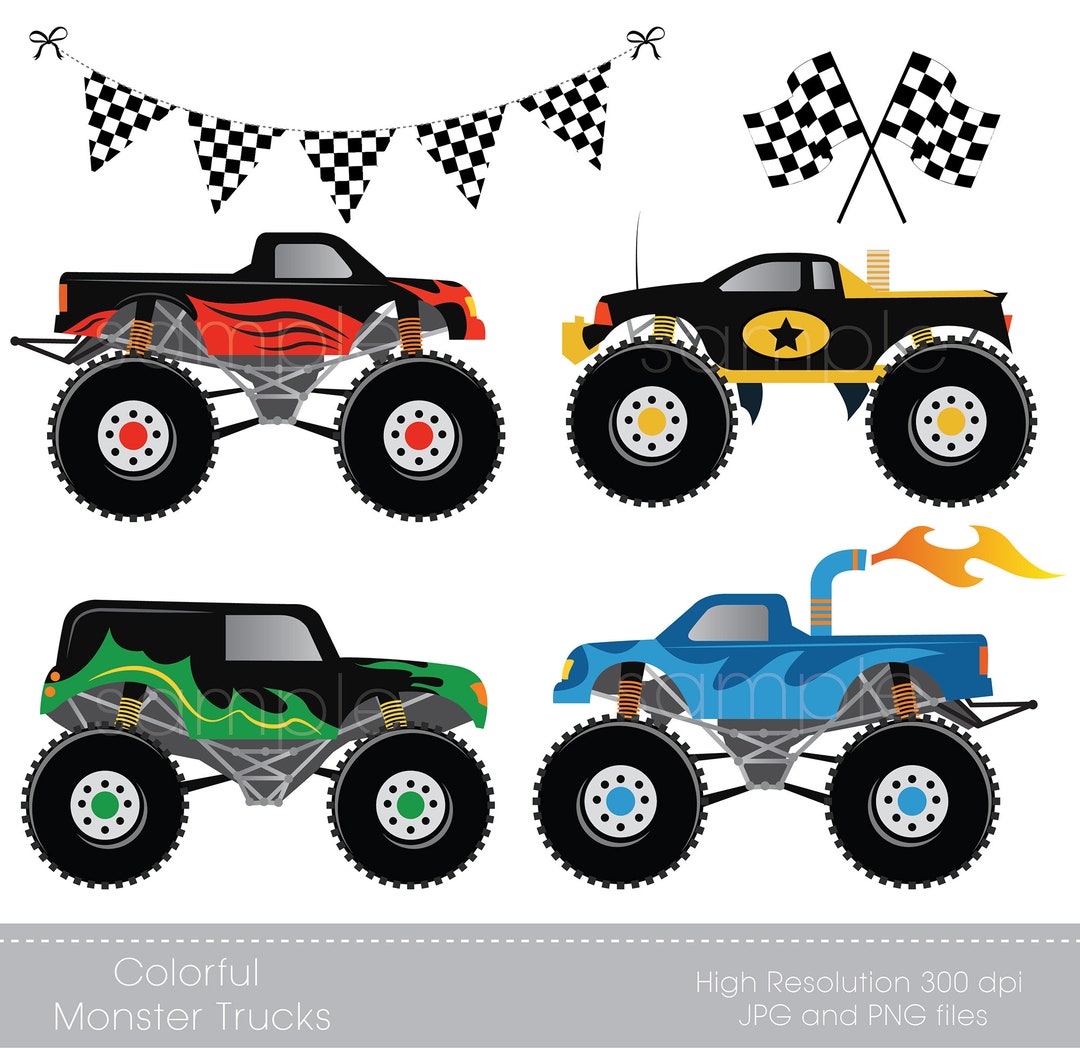 Digital Clipart - Monster Trucks for Scrapbooking, Invitations, Paper ...