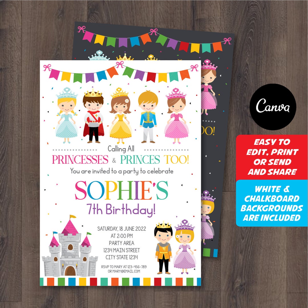 Editable, Princes and Princesses Birthday Invitation, Twins Birthday ...