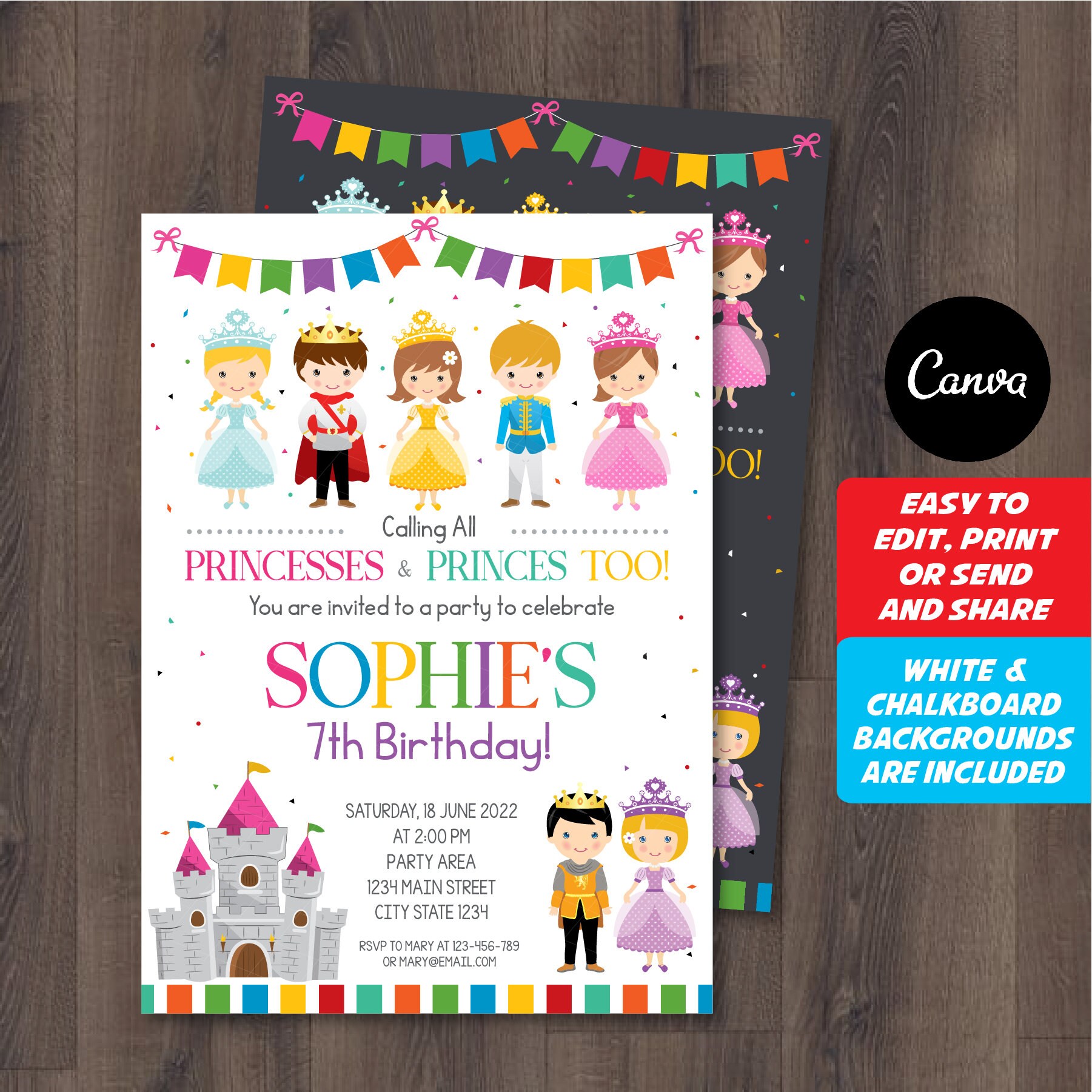 Editable, Princes and Princesses Birthday Invitation, Twins Birthday ...