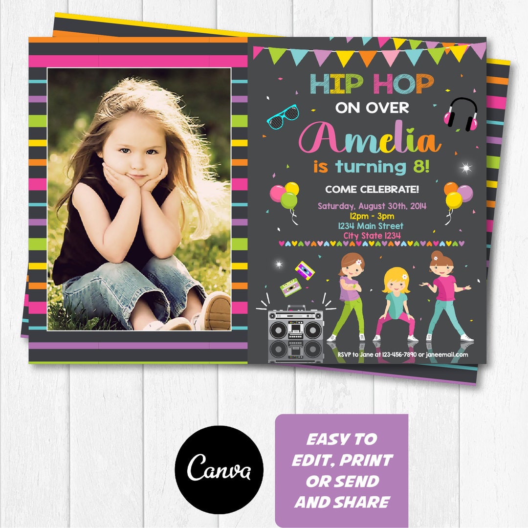 Self Editable, Hip Hop Birthday Invitation, Girls Hip Hop Invitation ...