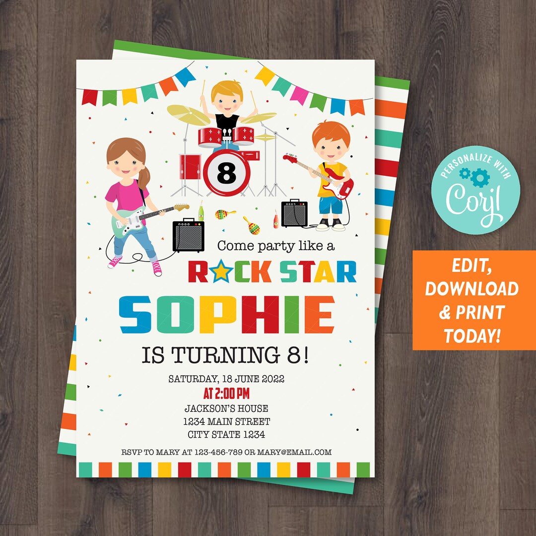 Editable Invitación de cumpleaños de estrellas de rock - Etsy México