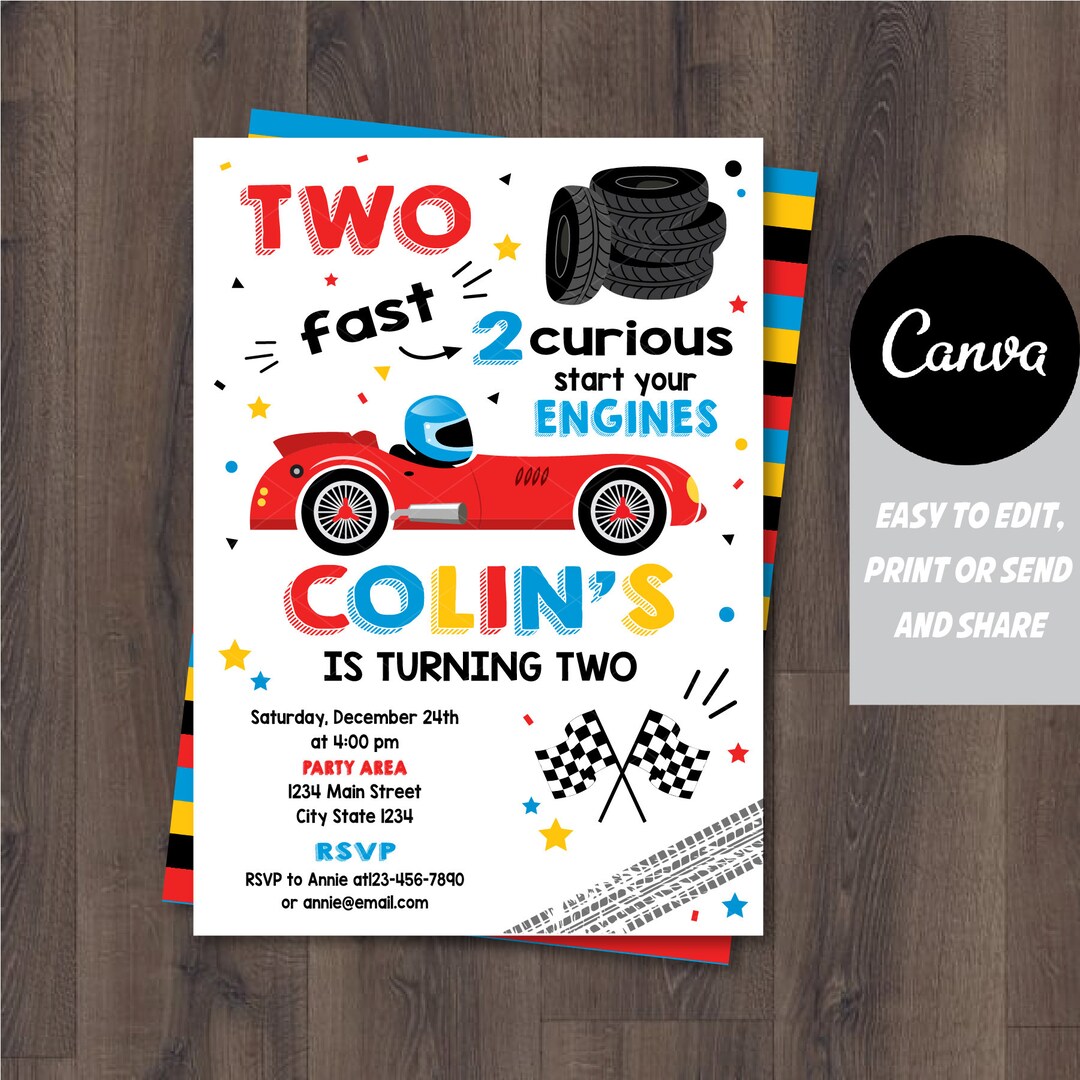 EDITABLE Two Fast Birthday Invitation Two Fast 2 Curious - Etsy