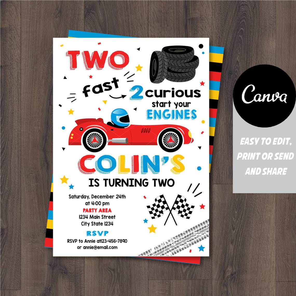 EDITABLE Two Fast Birthday Invitation Two Fast 2 Curious - Etsy