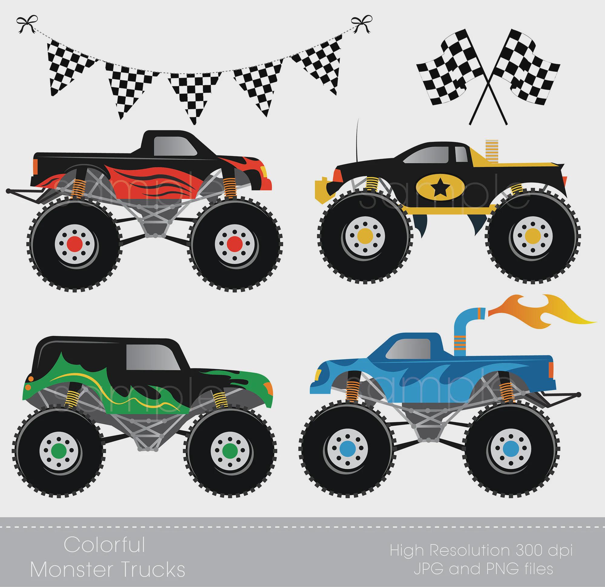 Digital Clipart - Monster Trucks for Scrapbooking, Invitations, Paper ...