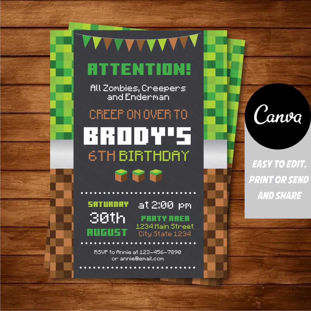 EDITABLE, Video Game Birthday Invitation, Pixelated Invitation, Canva ...
