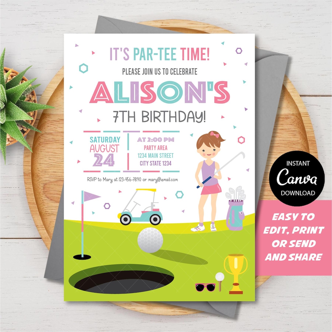 Editable Golf Birthday Invitation Girl, Golf Invite, Golf Birthday Girl ...