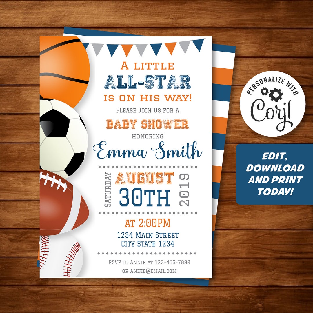 Editable All Star Baby Shower Invitation All Star Invite - Etsy