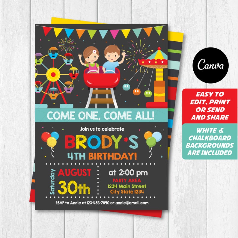 EDITABLE Amusement Park Birthday Invitation Play Park - Etsy