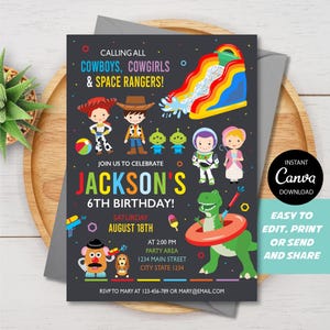 Editable, Toy Story Waterslide Birthday Invitation, Toy Water Slide ...