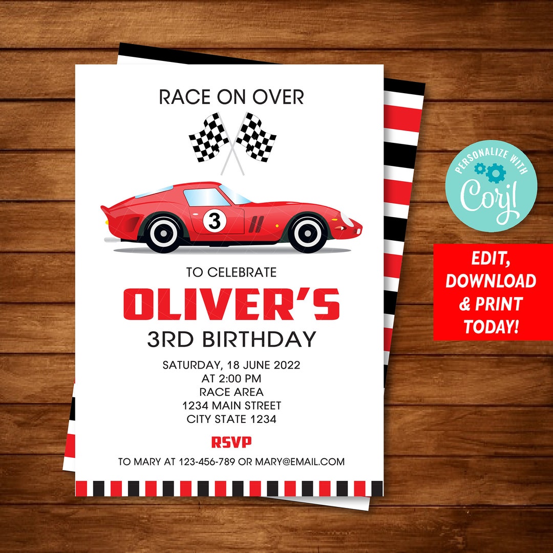 Editable Race Car Birthday Invitation Racing Car Party - Etsy