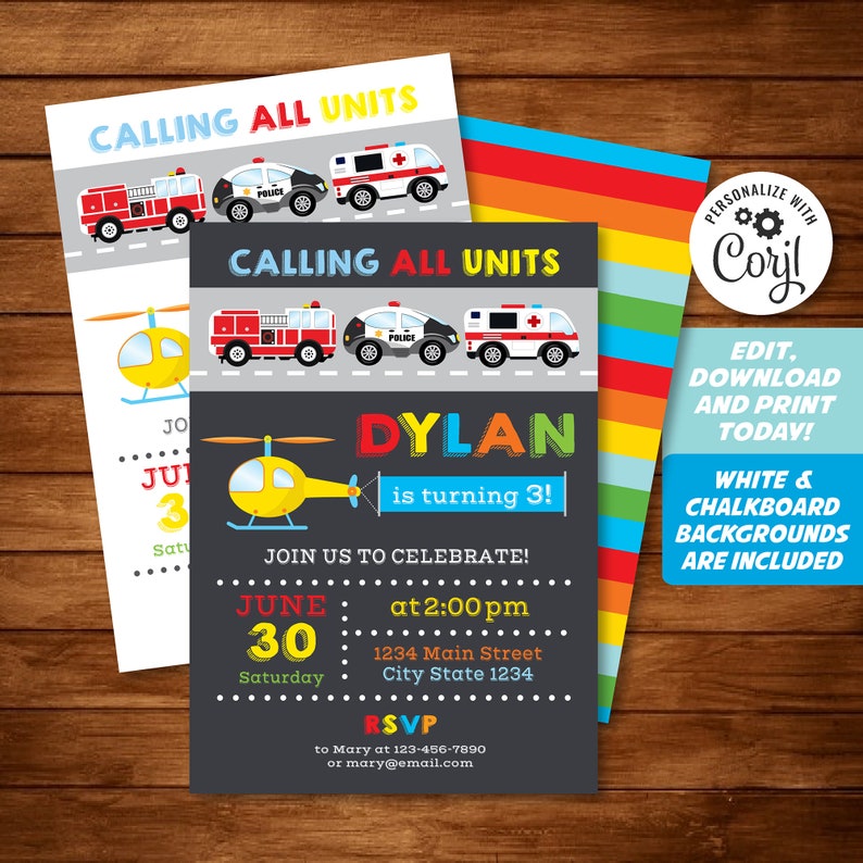 EDITABLE First Responders Birthday Invitation Corjl - Etsy