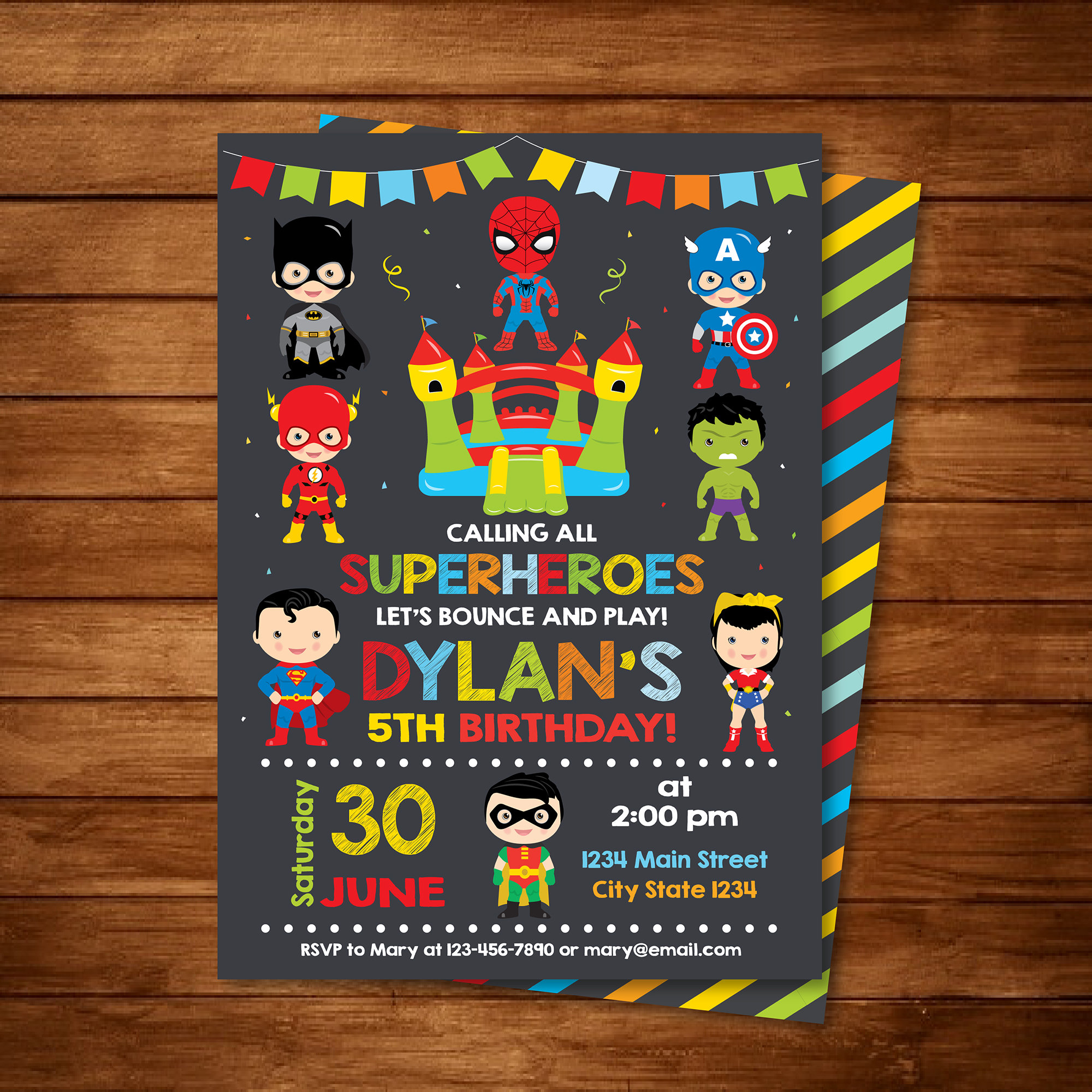 EDITABLE Superheroes Bounce House Invitation Superheroes - Etsy