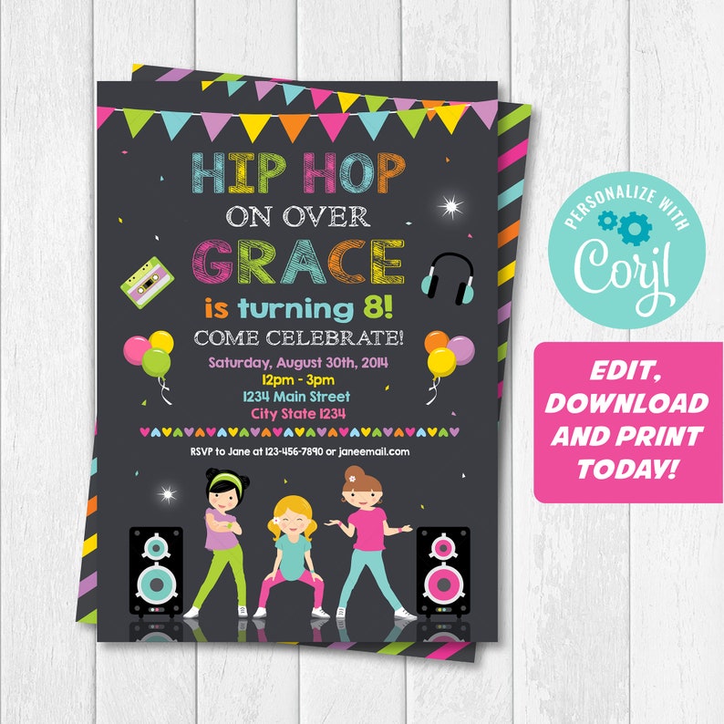 Self Editable Hip Hop Birthday Invitation Corjl Hip Hop - Etsy