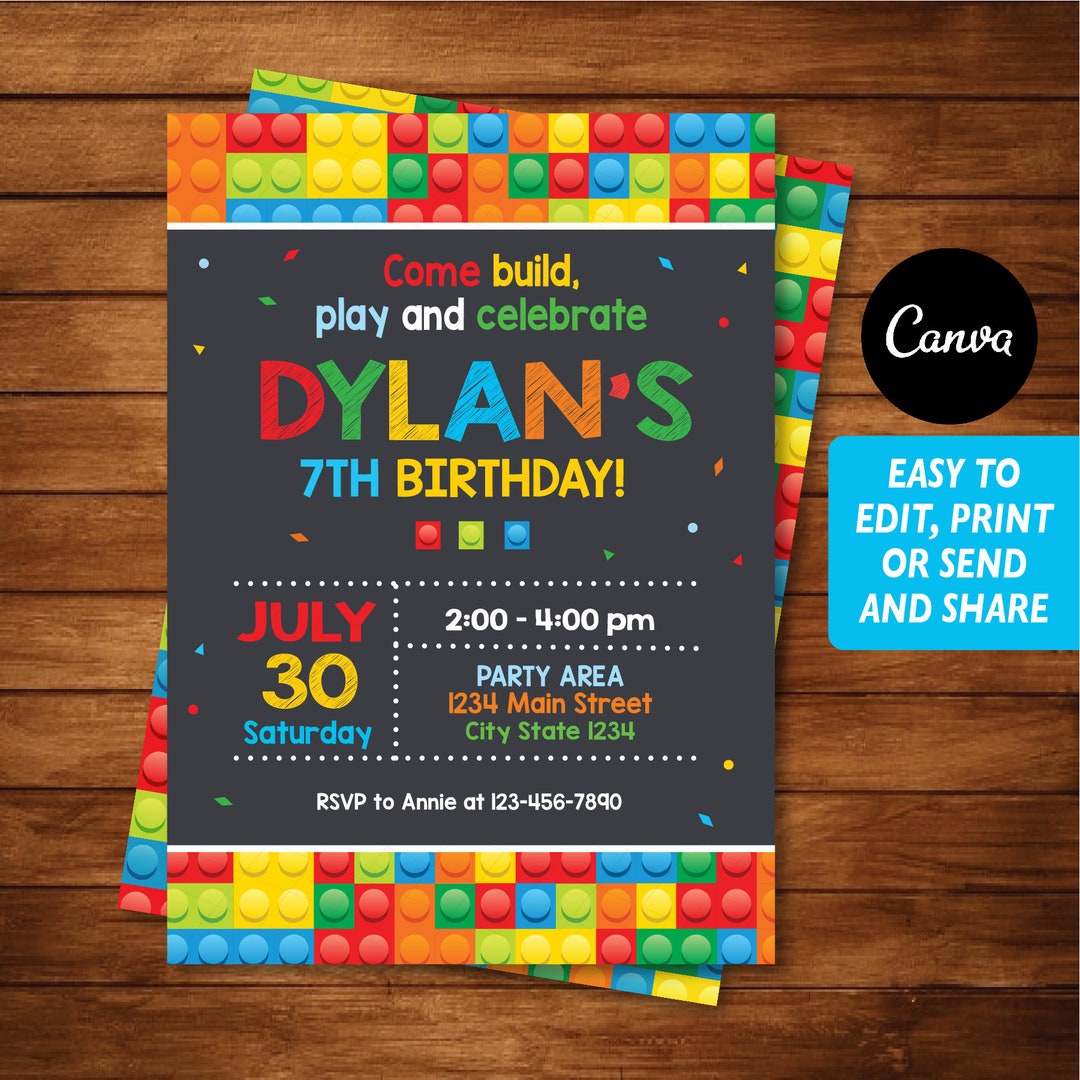 EDITABLE, Building Blocks Birthday Invitation, Building Blocks Party ...