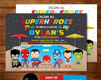 EDITABLE, Superhero Pool Party Invitation, Superheroes Birthday, Pool ...