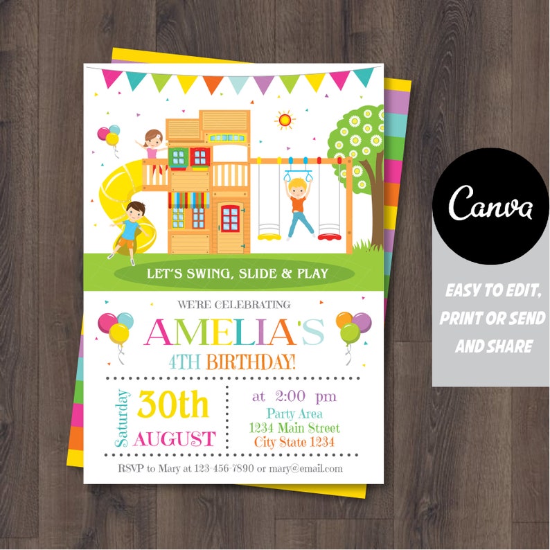 EDITABLE Playground Birthday Invitation Park Birthday - Etsy