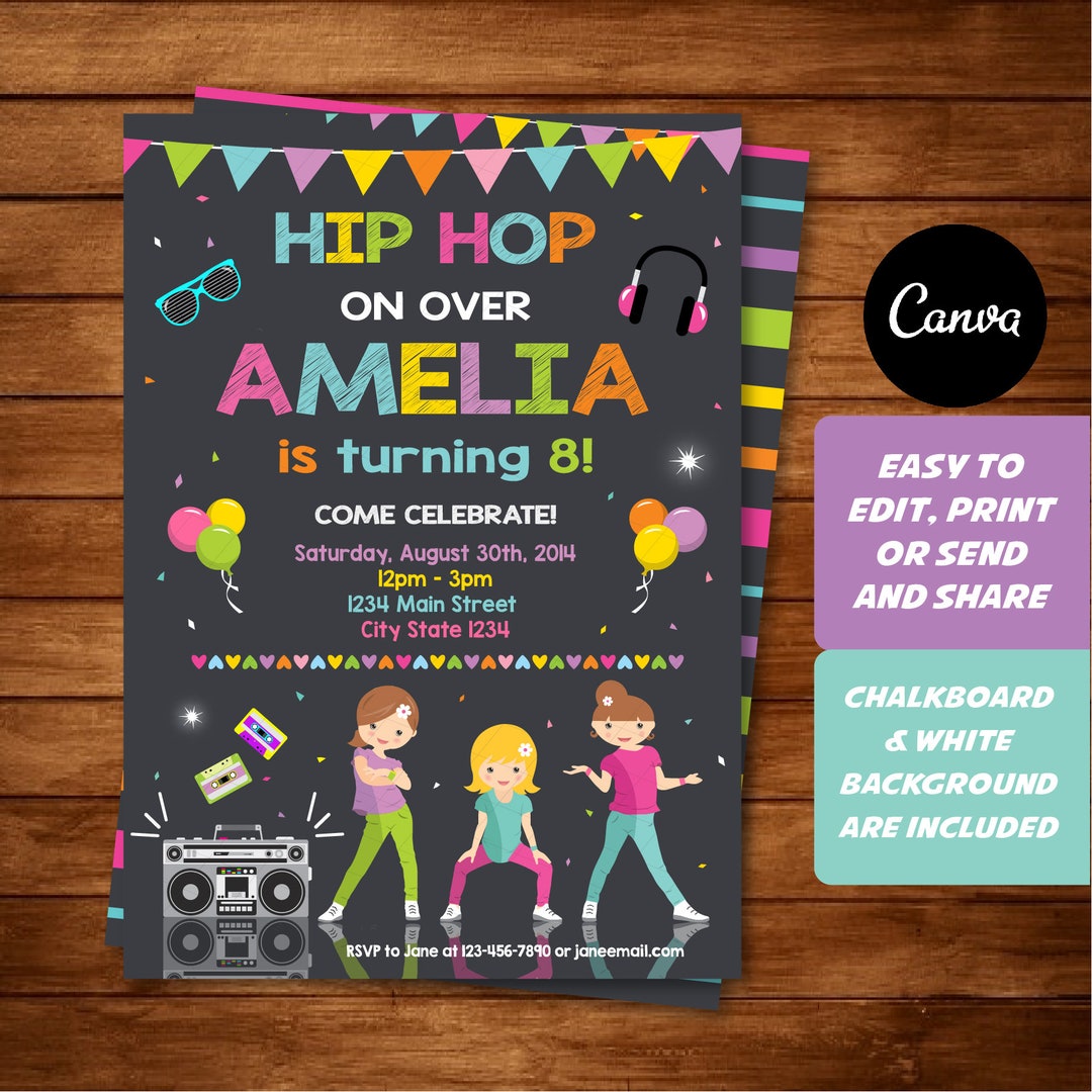 Self Editable, Hip Hop Birthday Invitation, Girls Hip Hop Invitation ...