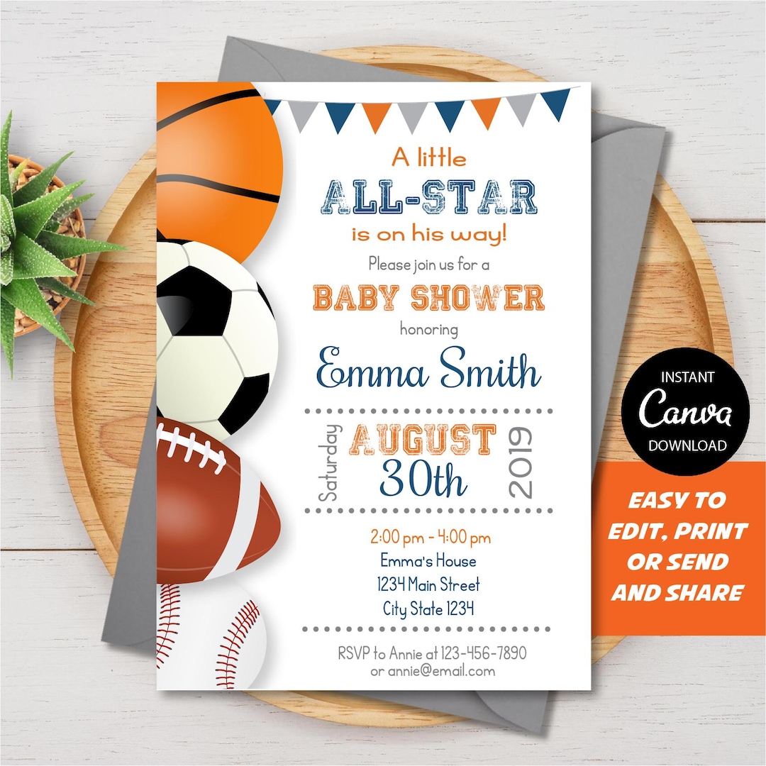 Editable All- Star Baby Shower Invitation, All Star Invite, Sports ...